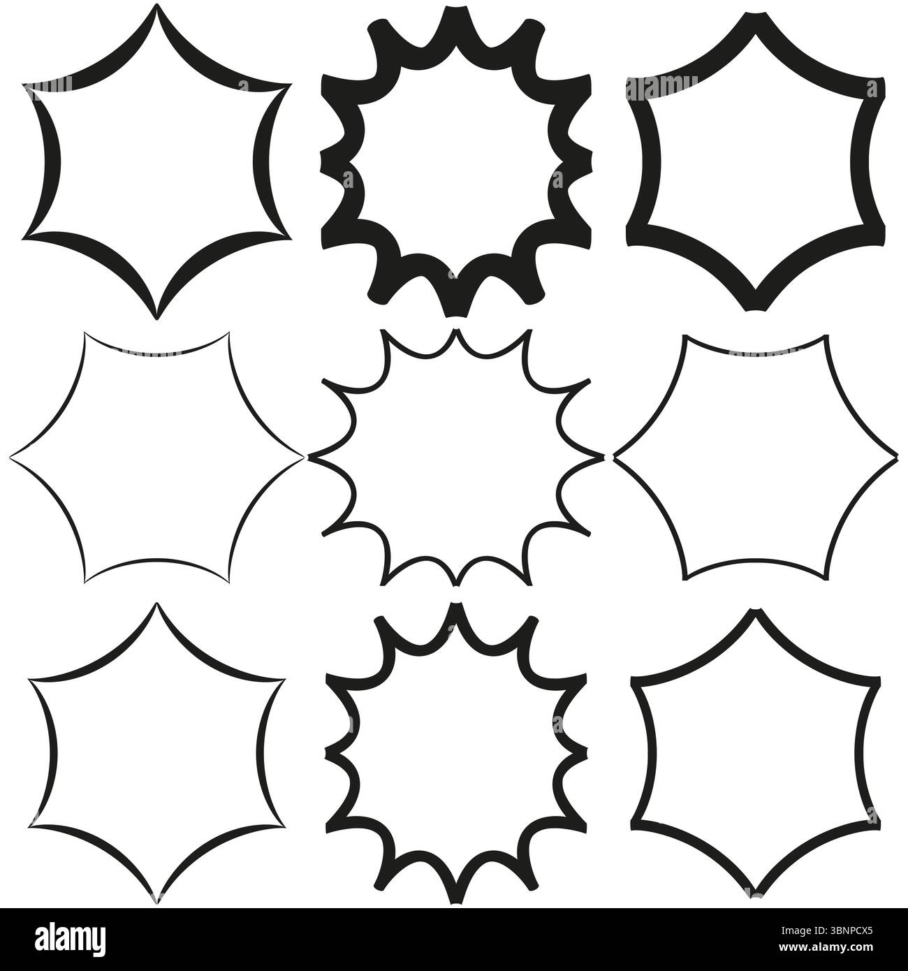 Outline shape set. Assorted star outlines. White background. Vector ...