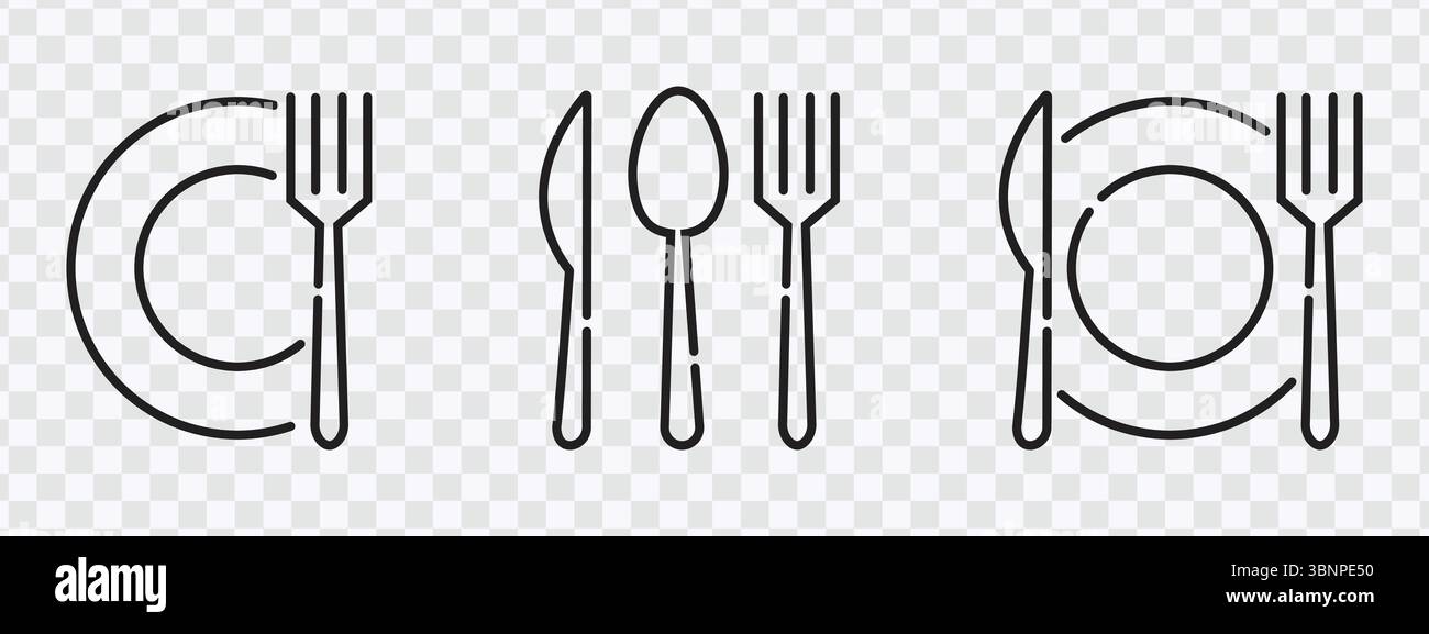 Kitchen and Dining Icons Set - Utensils, Plates, and Bowls Stock Vector ...