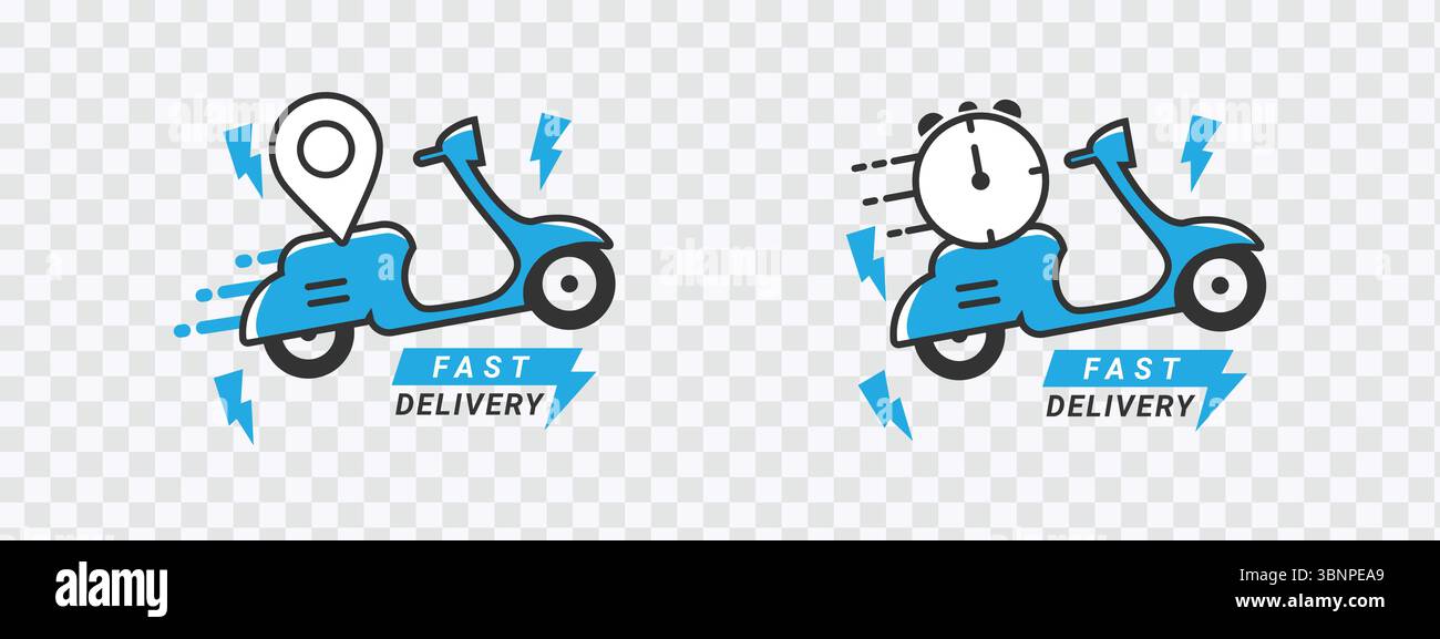 "Fast Delivery Scooter Icons - Location and Time Delivery Symbols Stock ...