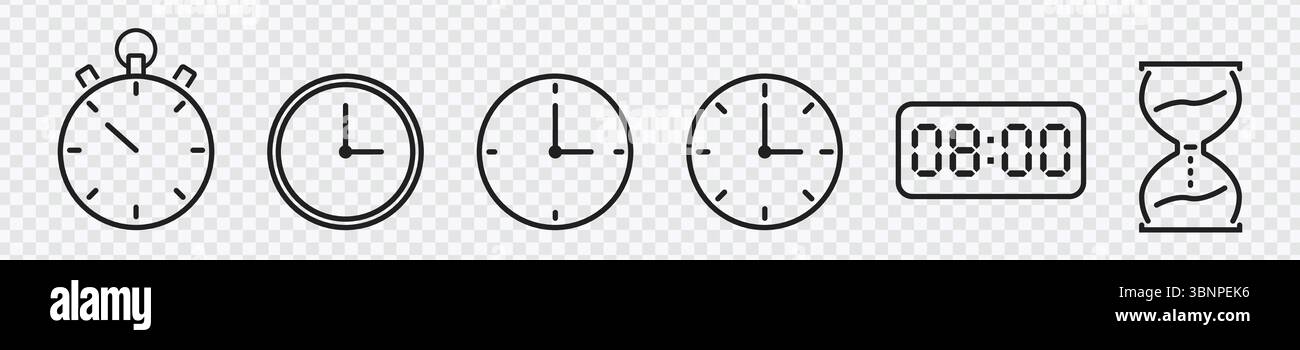 Time Icons Set: Stopwatch, Clock, Timer, and Hourglass Stock Vector ...