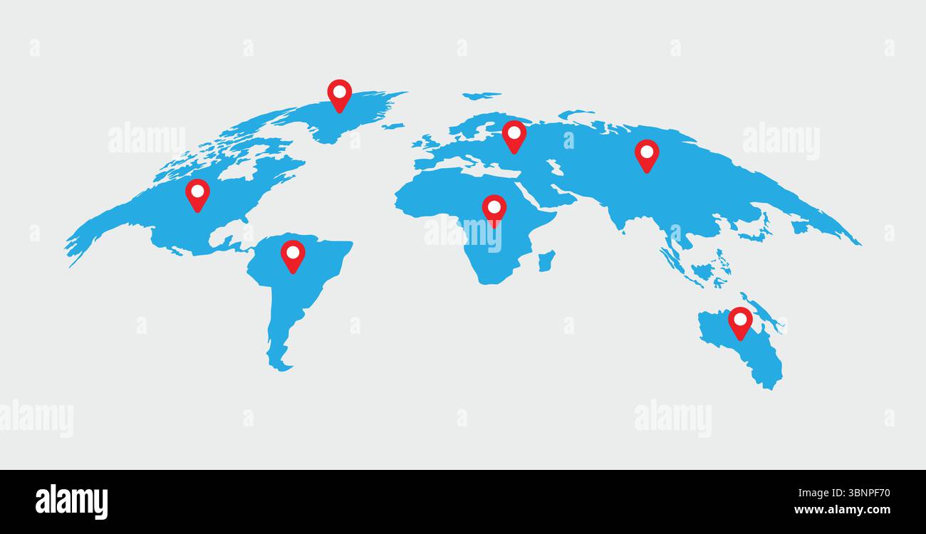 "World Map with Location Markers - Global Points of Interest Stock Vector Image & Art - Alamy
