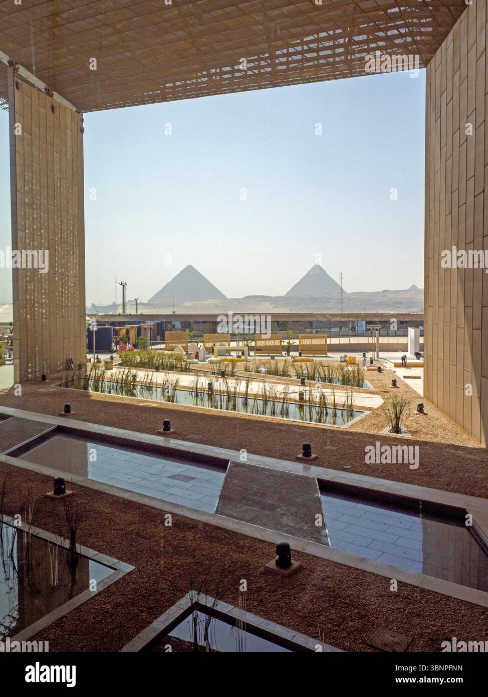 View of the Pyramids of Giza from the Grand Egyptian Museum Stock Photo ...