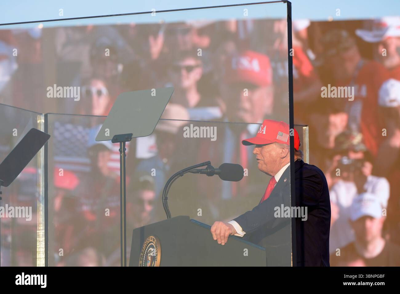 President Donald Trump speaks at a rally at the Iowa State Fairgrounds ...