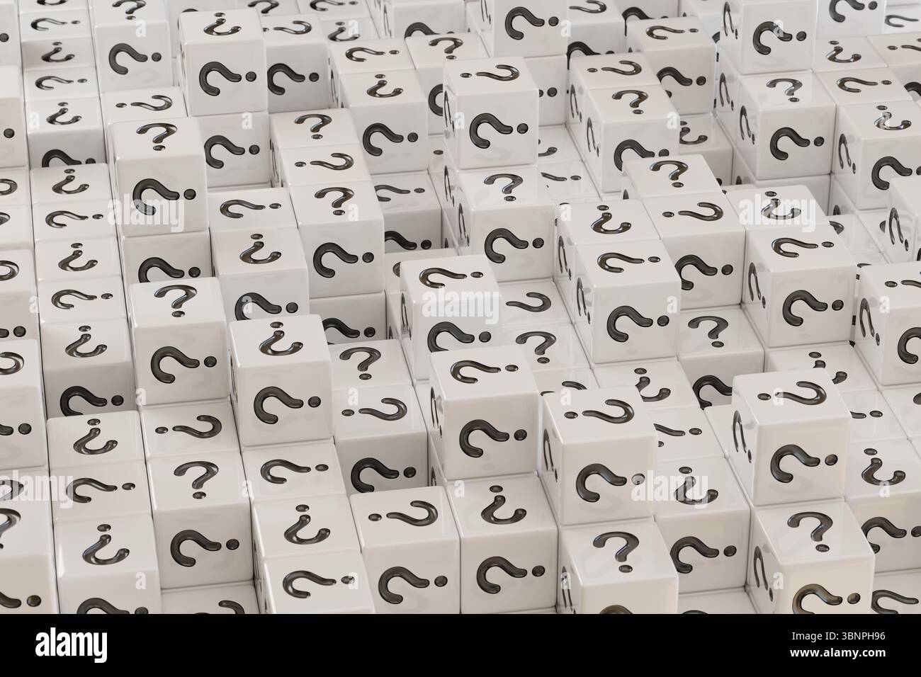 White dice with question marks background. 3d illustration Stock Photo ...