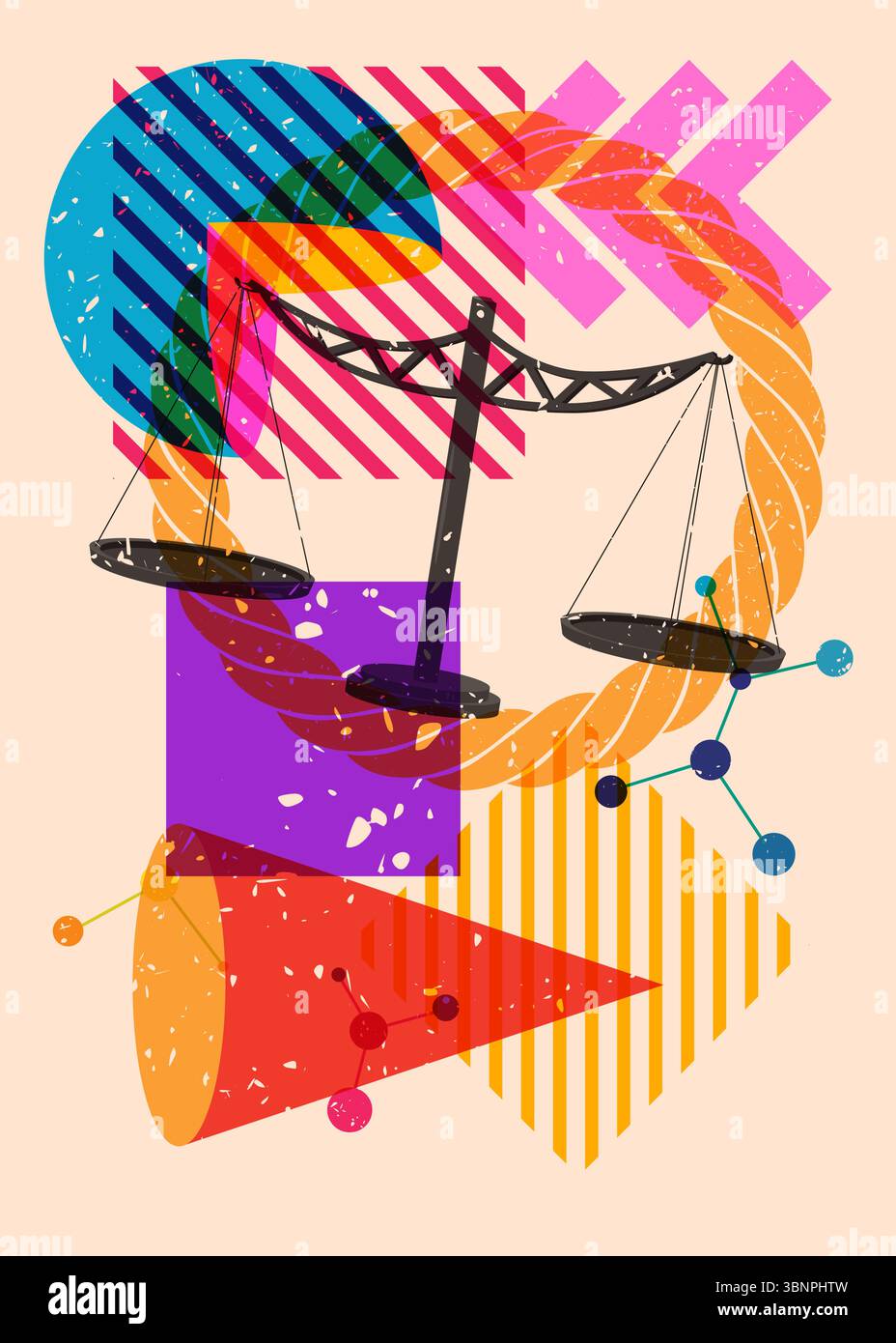 Risograph Scale with geometric shapes. Objects in trendy riso graph ...