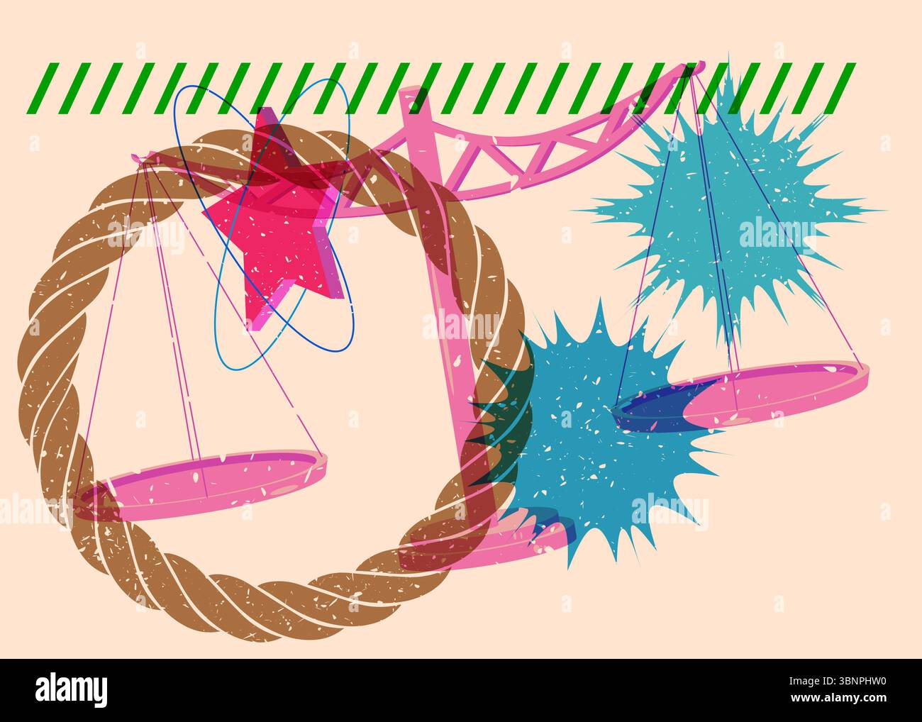 Risograph Scale with geometric shapes. Objects in trendy riso graph ...