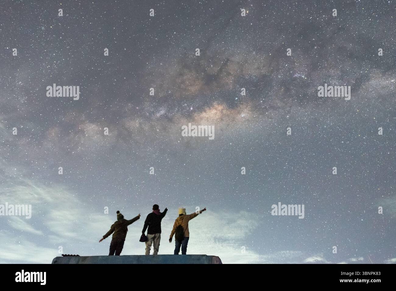 3 Person gazing to Milkyway at HighPoint Stock Photo - Alamy