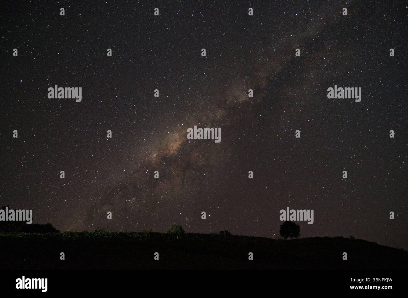 A breathtaking night sky with the Milky Way galaxy stretching across ...