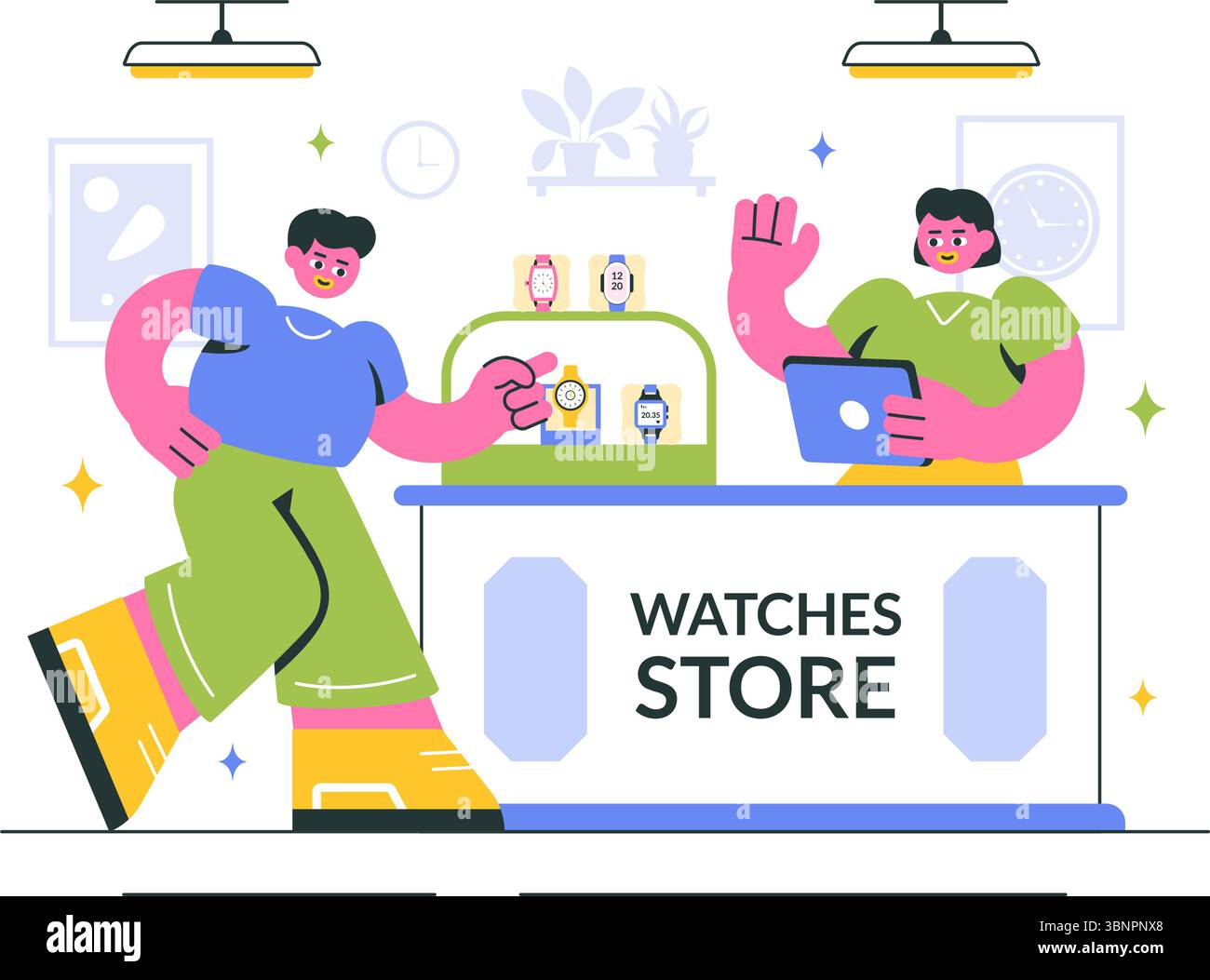 Watches Store Vector Illustration with of Stylish Wristwatch Collection ...