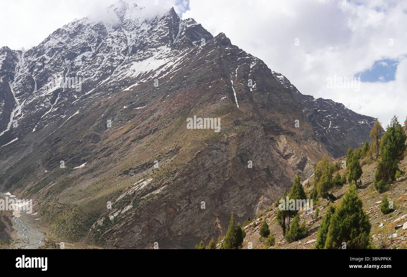 panoramic view of snowcapped himalaya mountains and wilderness from ...