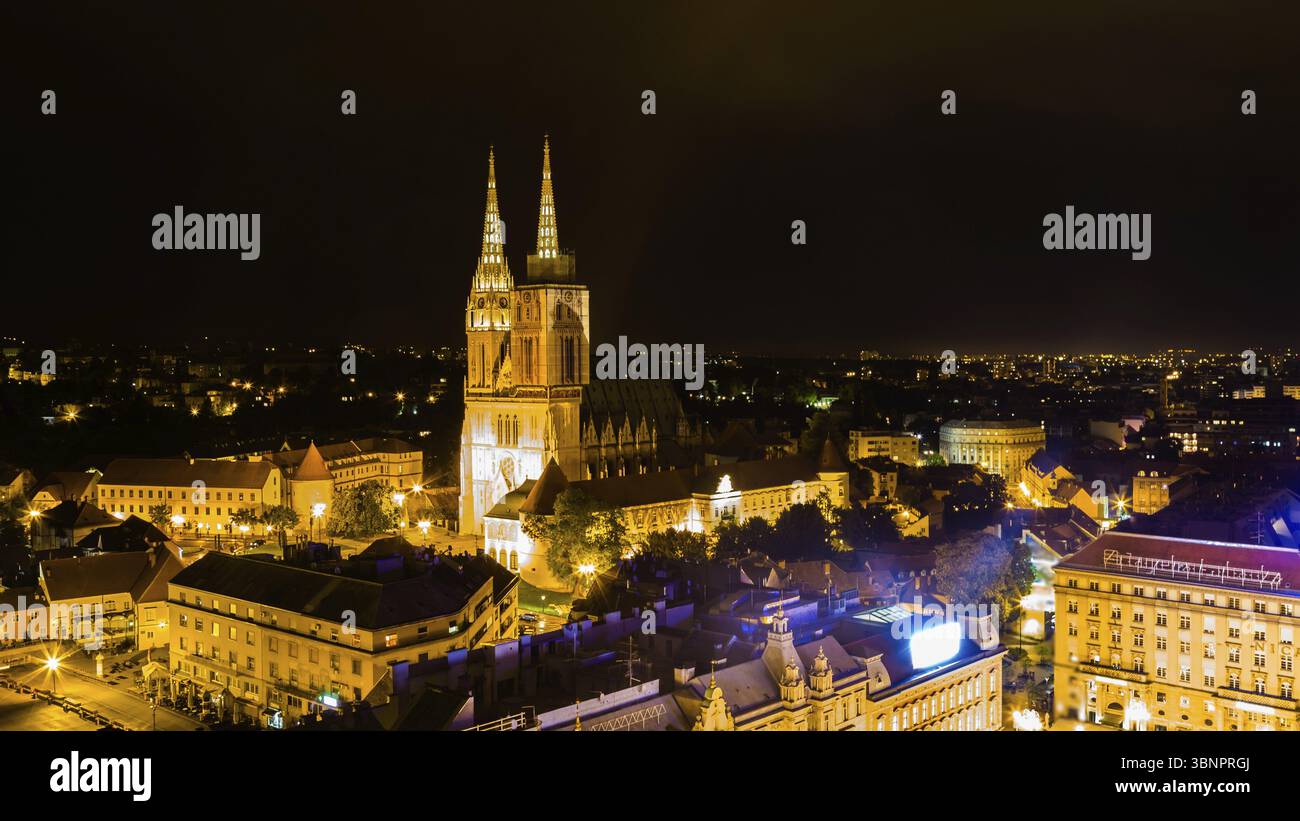 Cathedral of Zagreb by night, capital city of Croatia in Europe, Zagreb ...