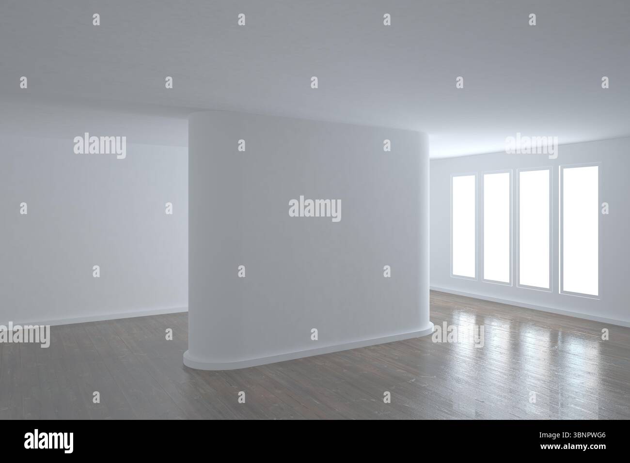Bright room with wall in the middle Stock Photo - Alamy