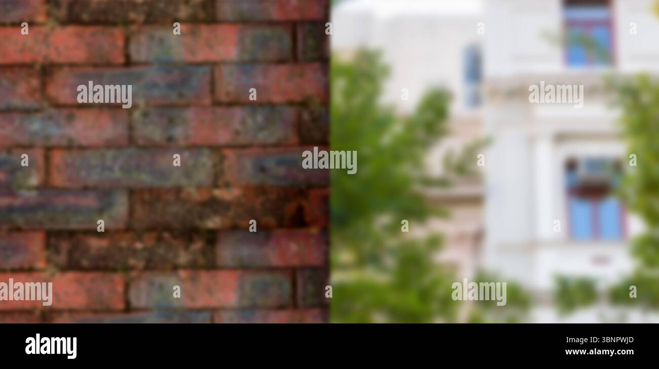 Flat design showing weathered brick wall on left, with blurred building ...