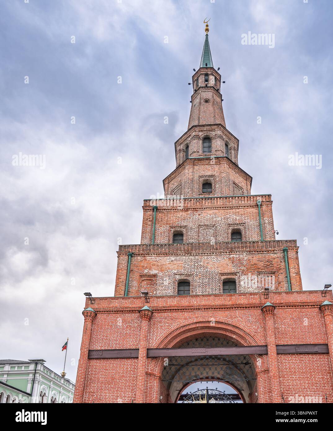 The ancient leaning red brick Syuyumbike Tower on the territory of the ...