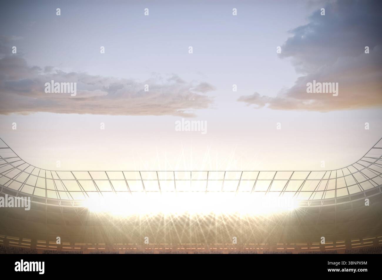 Showing flat design stadium roof trusses, floodlights lighting tiered ...
