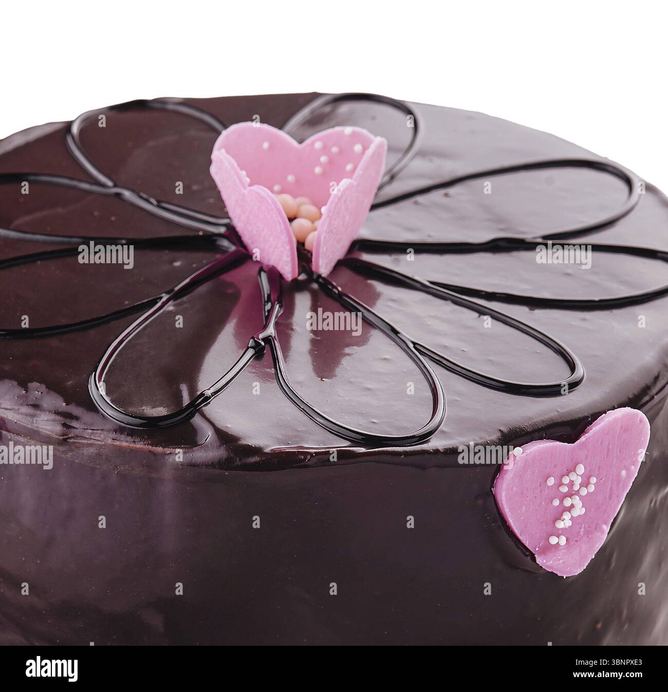 food still-life, Cake in chocolate icing isolated on white Stock Photo ...