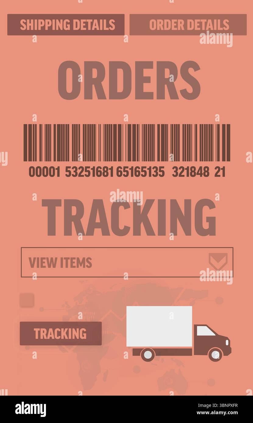 Flat design order tracking dashboard is displaying barcode, truck icon ...
