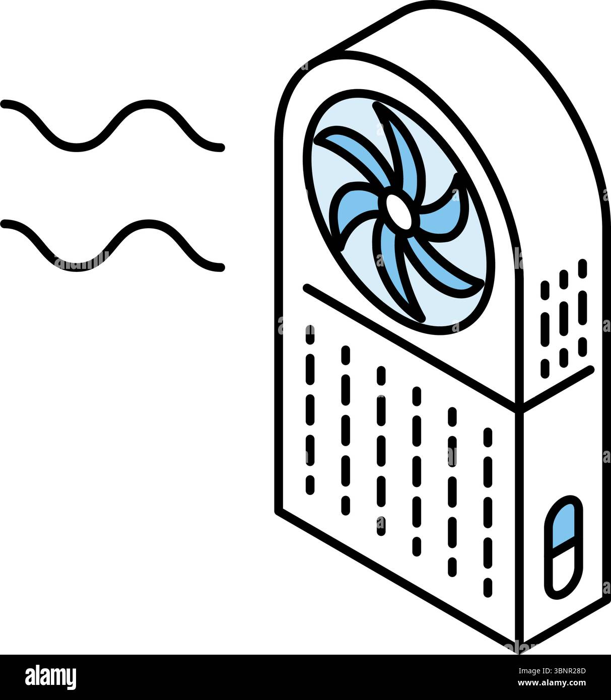Isometric line art illustration of a handheld fan, simple summer ...