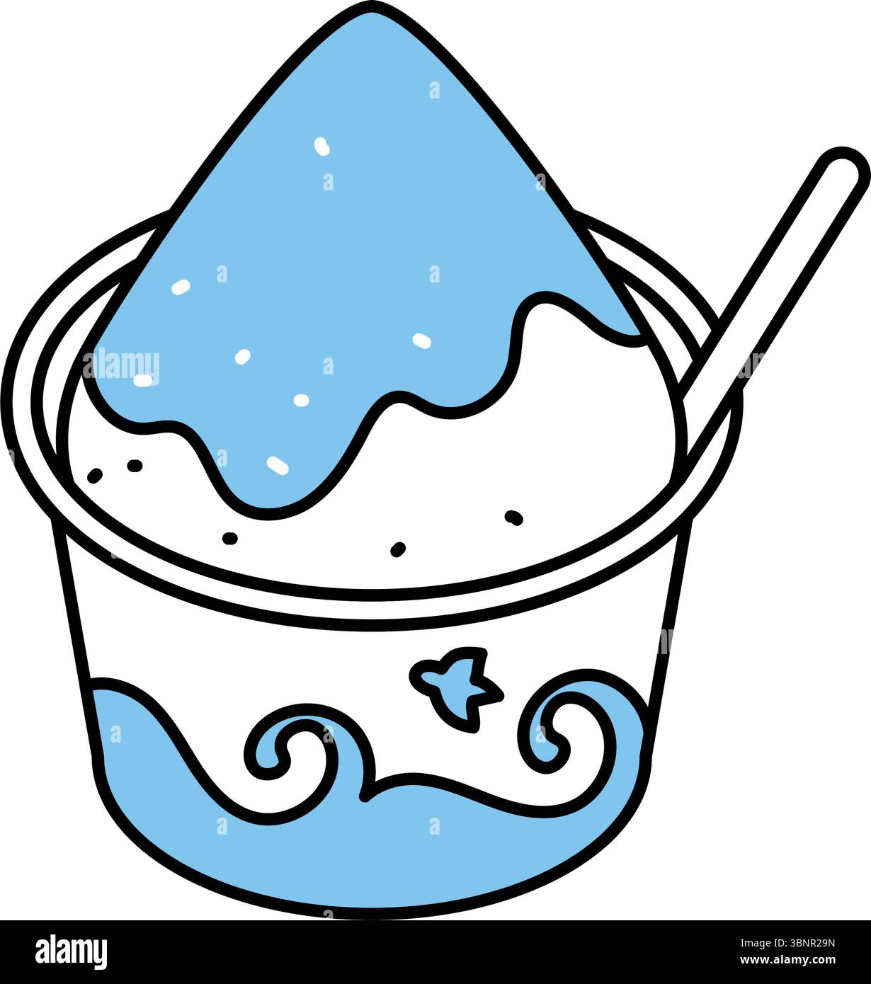 Isometric line art illustration of shaved ice dessert, simple summer ...