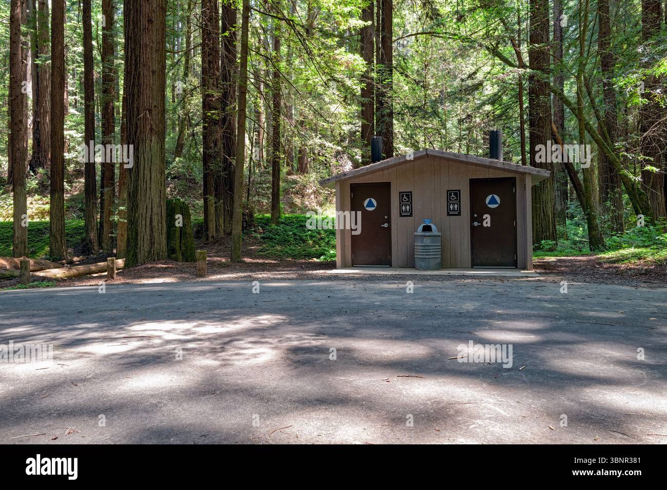 The public bathroom nestled below the Redwood trees in the Paul Dimmick ...