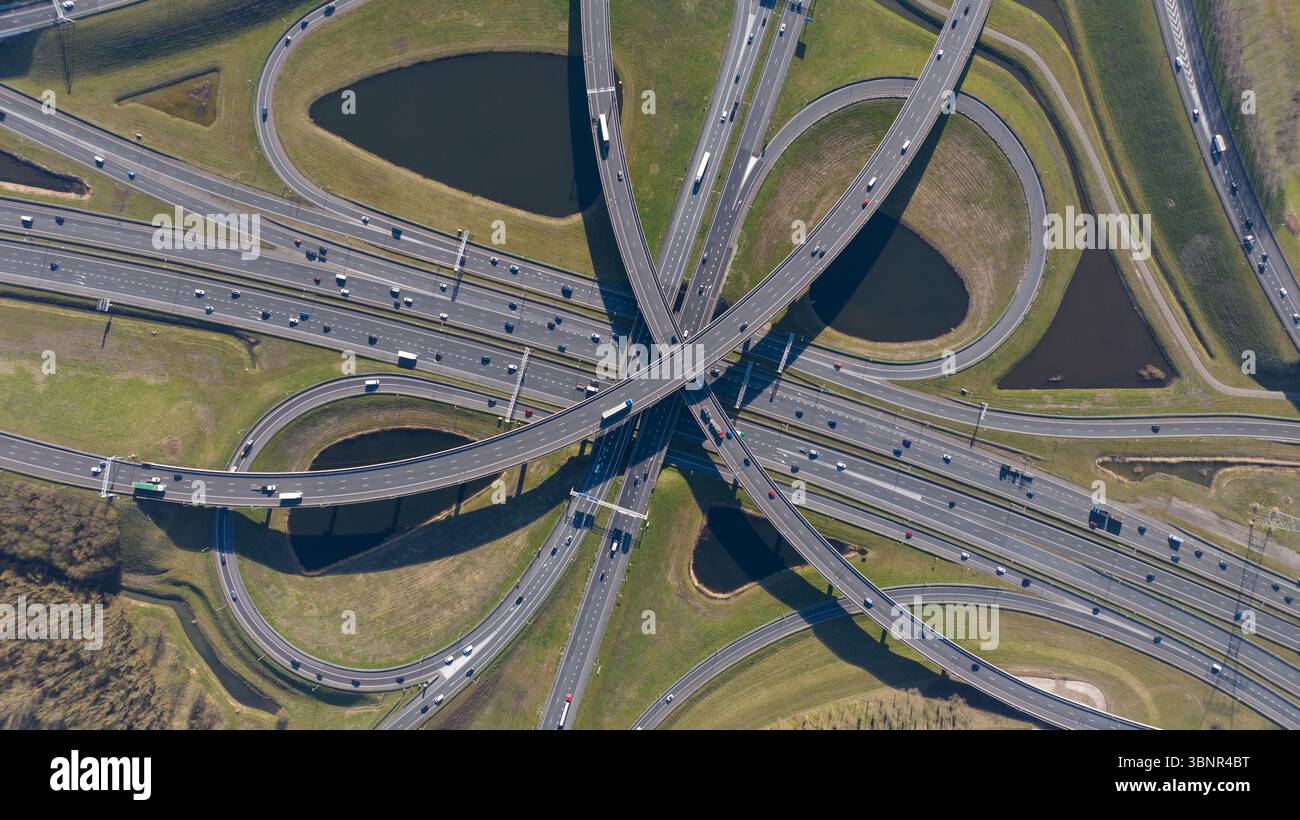 multi level traffic intersection highway, clover leaf, multil lane ...