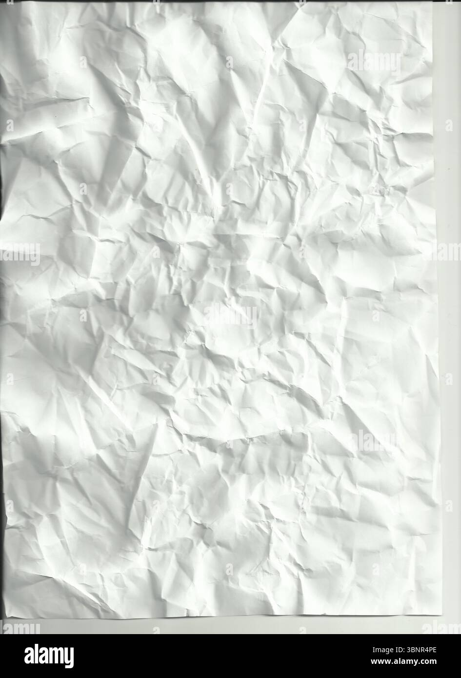 Photorealistic render showing crumpled white paper sheet lying flat on ...