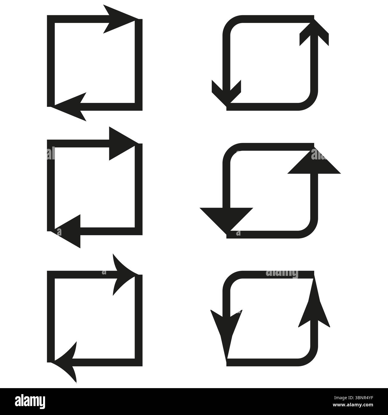 Square arrows set. Directional movement symbol. Circular flow illustration. Vector arrow icon ...