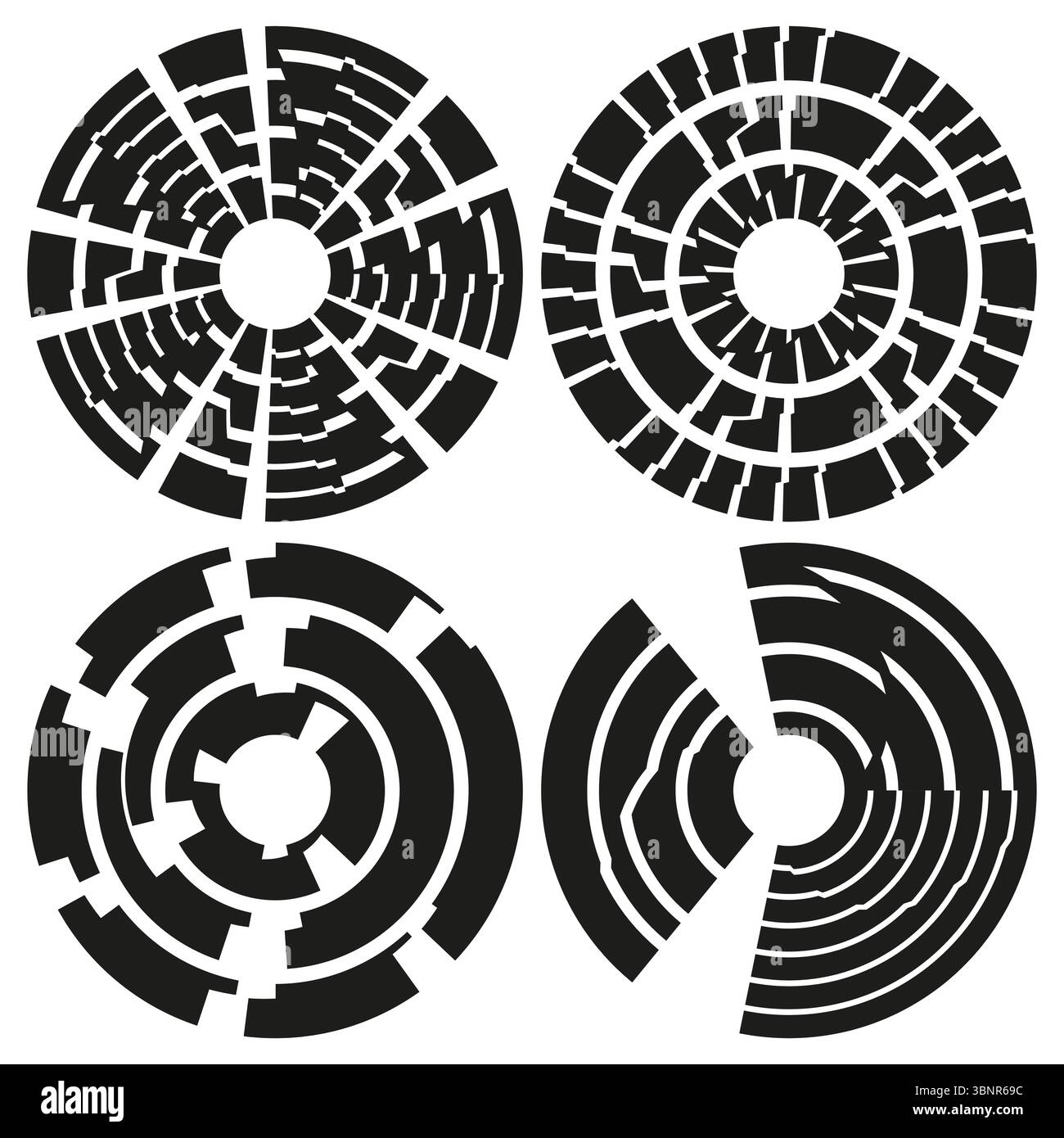 Circular abstract patterns. Black white geometric elements. Optical art ...
