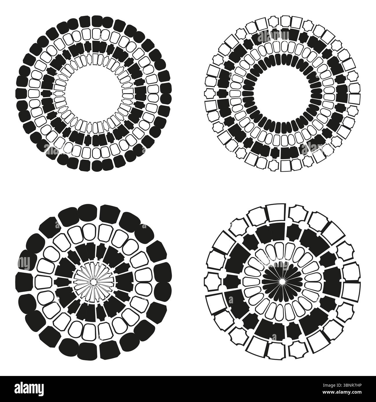 Decorative ring icons. Lace mandala symbols. Floral wheel Vector ...