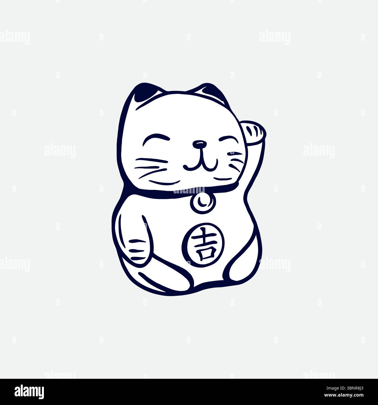 Japanese cat Maneki Neko. Traditional symbol of good luck. Hand drawn ...