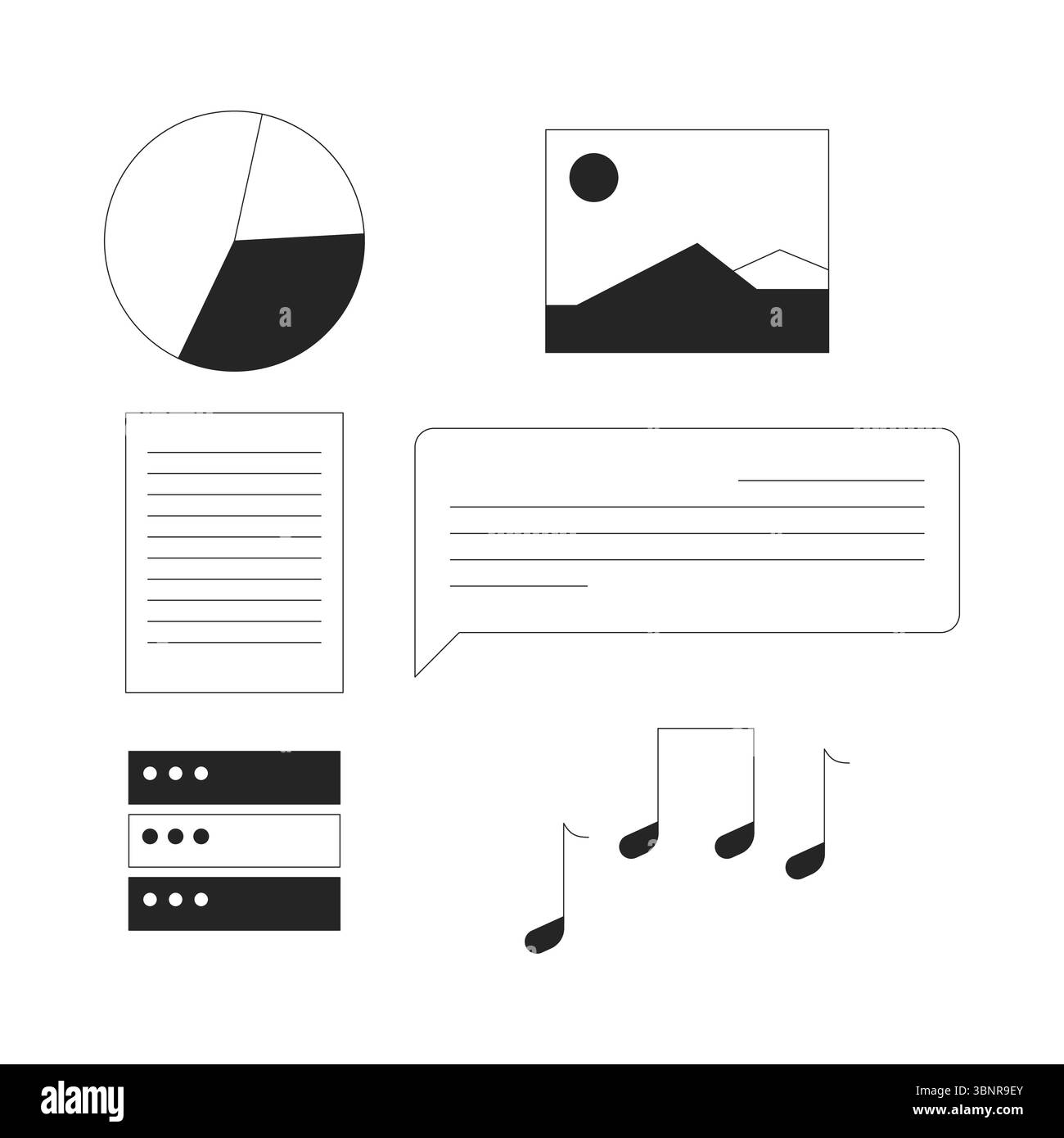 Multimedia and data elements 2D line objects set Stock Vector Image ...