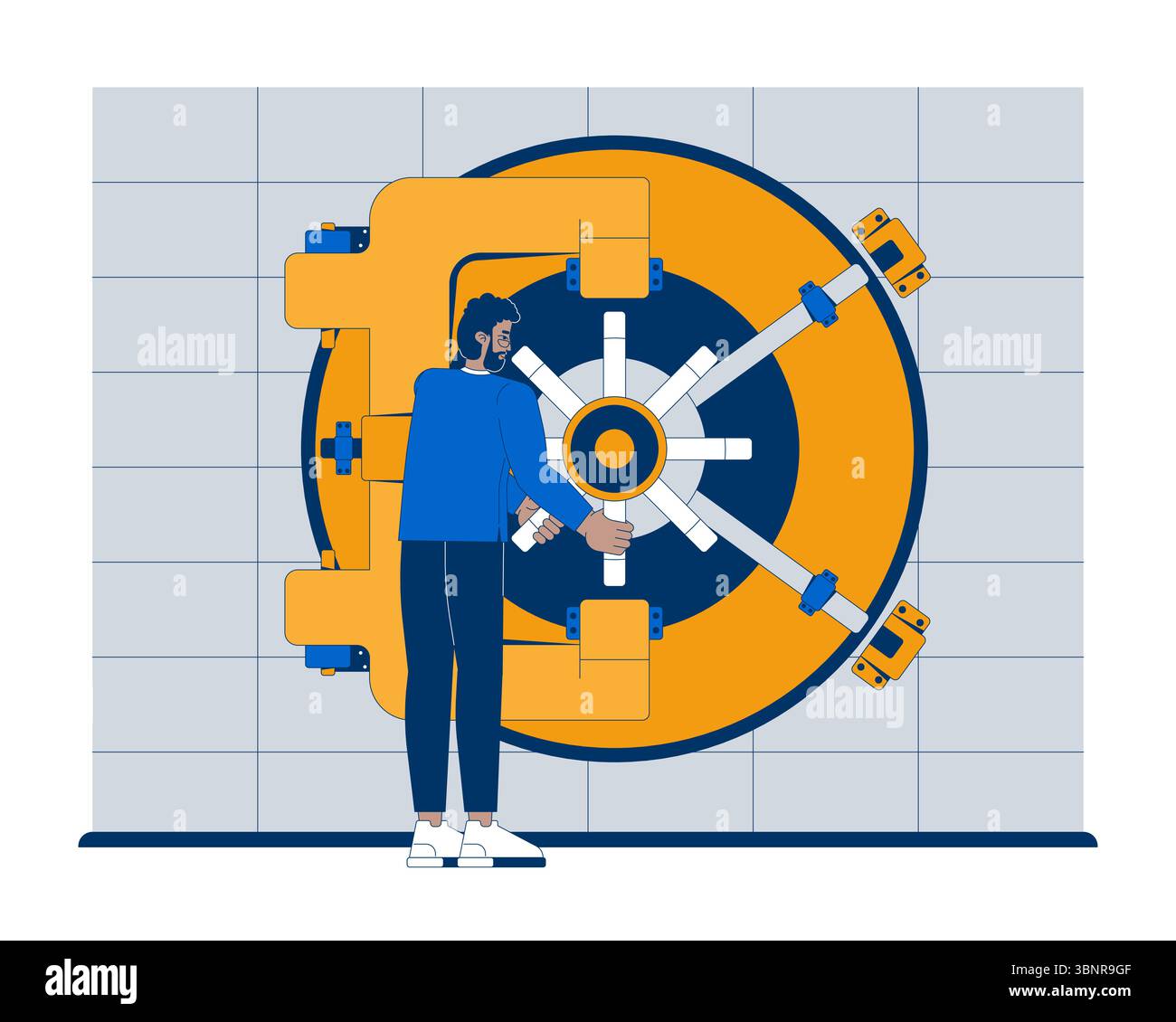 Banking employee turning handle to open bank vault door 2D vector ...
