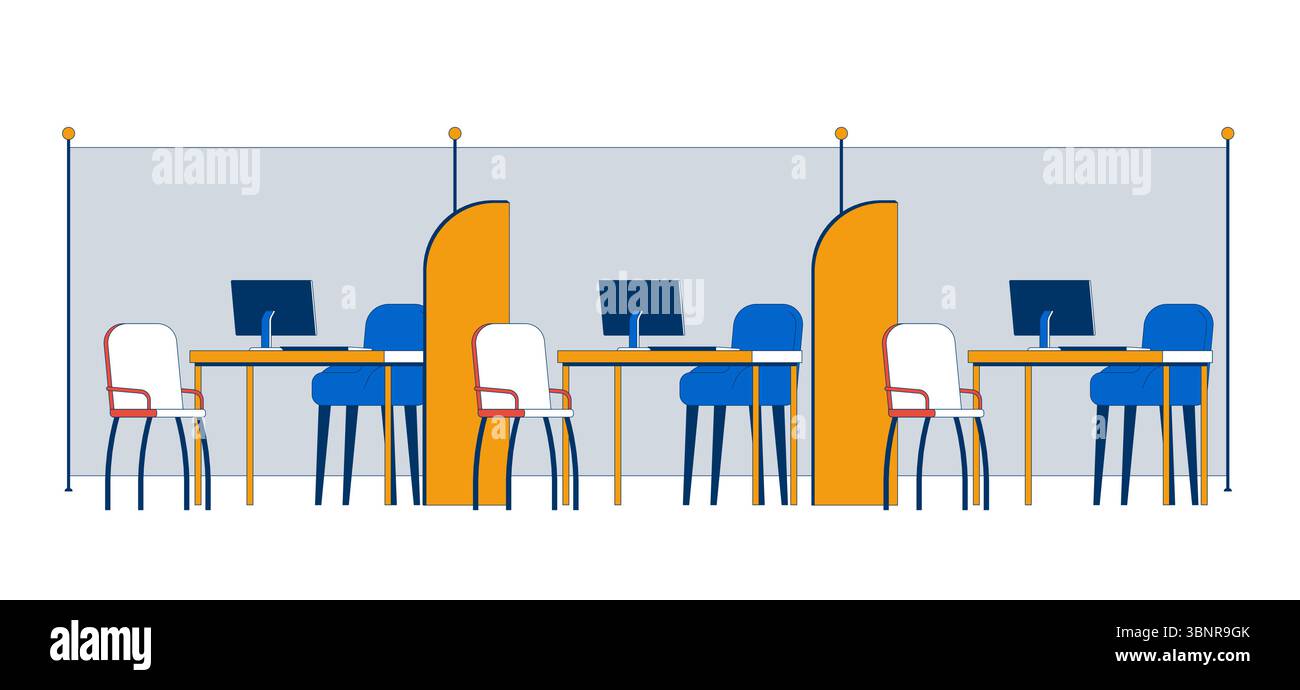 Empty modern office workstations with dividers 2D vector illustration Stock Vector Image & Art ...