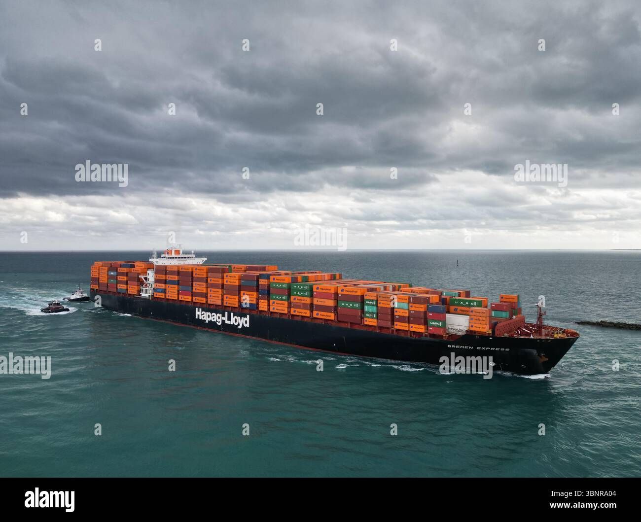 Miami, Florida, USA - January 16, 2025: Cargo ship vessel. Miami port ...