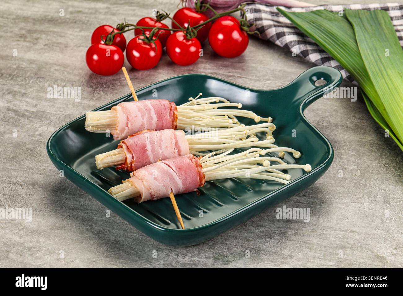 Raw roll with enoki mushroom and bacon Stock Photo - Alamy