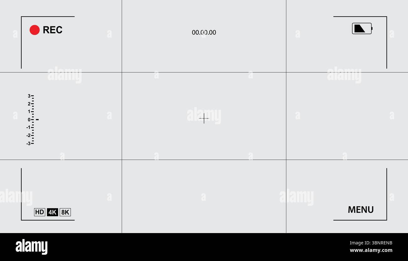 Camera viewfinder overlay. Video camera viewfinder on black background ...