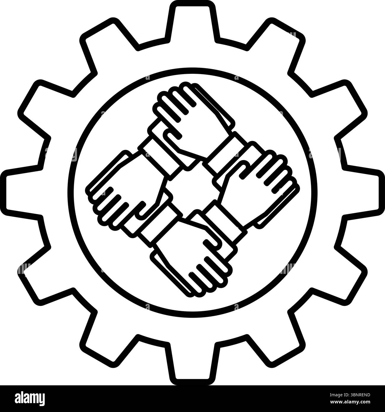 A black and white image of four hands holding hands in a circle ...