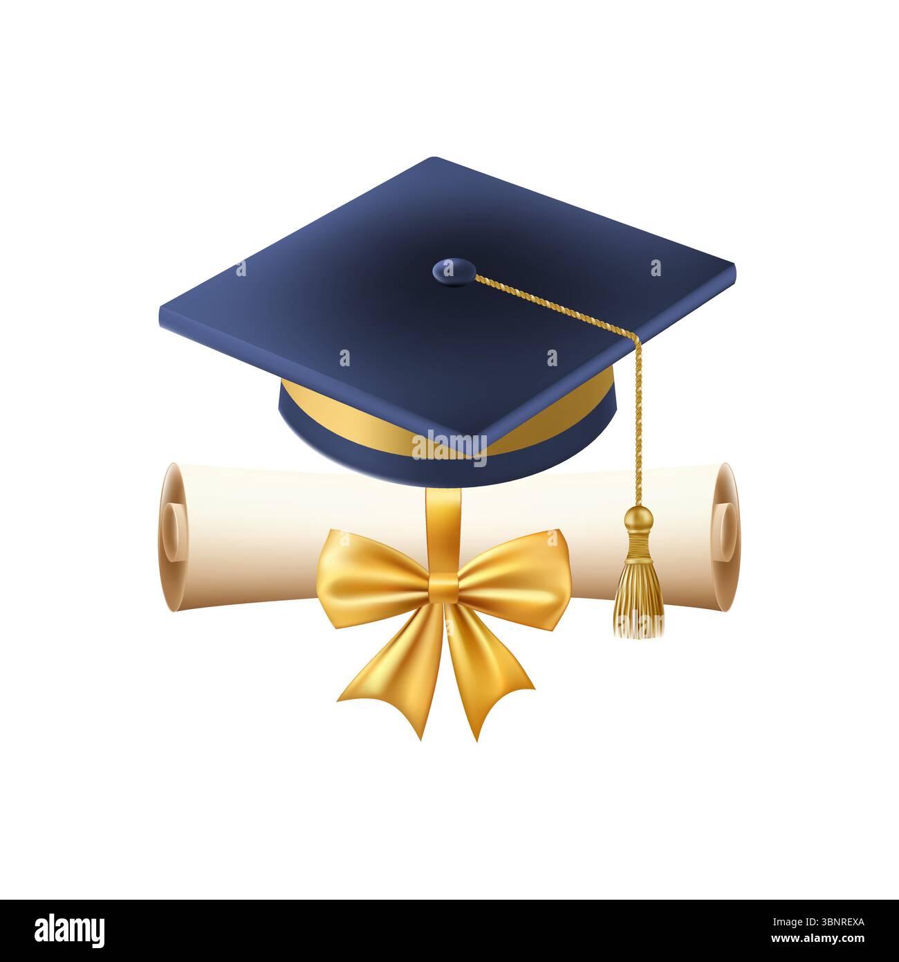 3d diploma scroll with graduate hat. Vintage roll paper Stock Vector ...