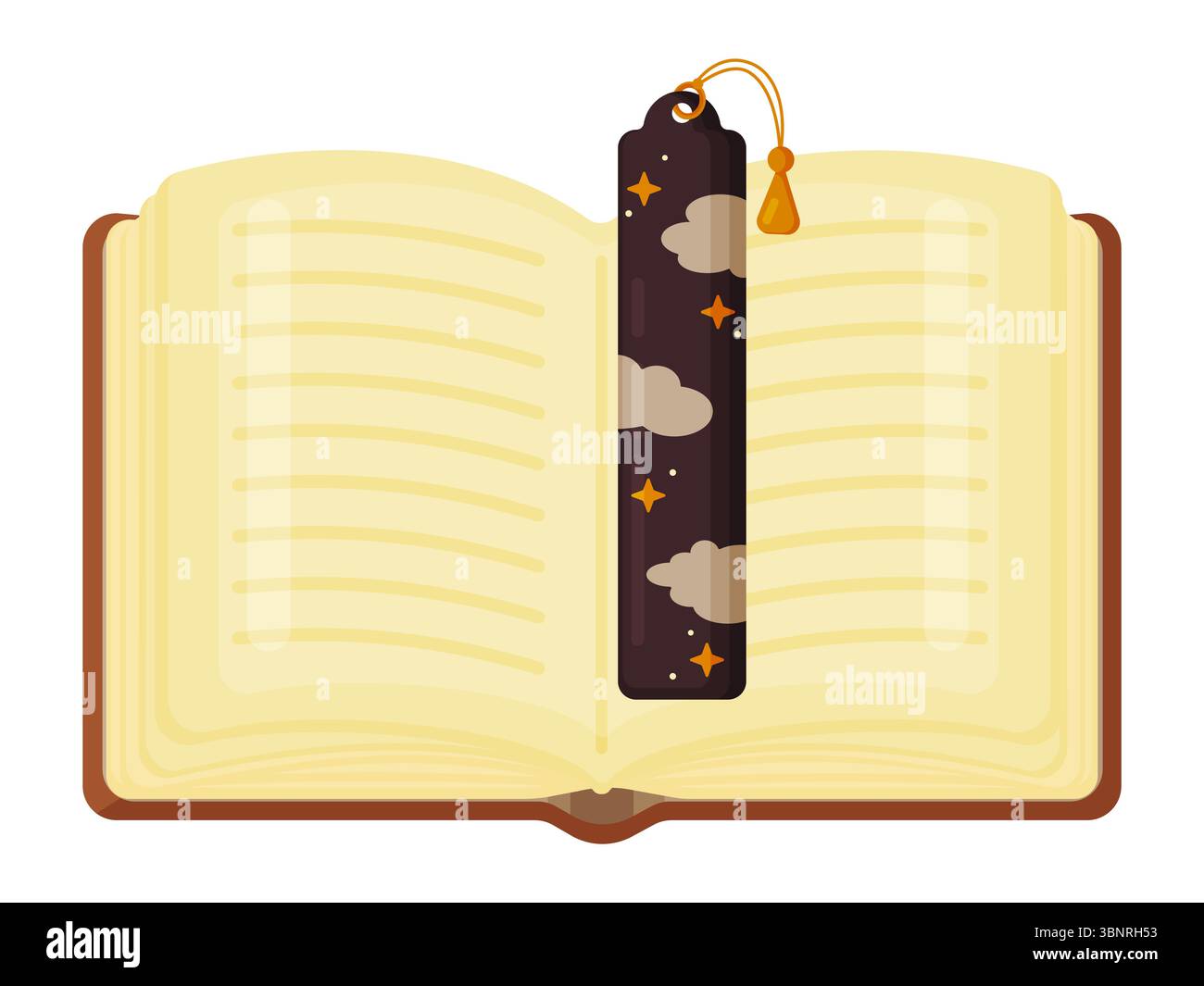 Flat vector illustration of an open book with blank pages and a magical ...