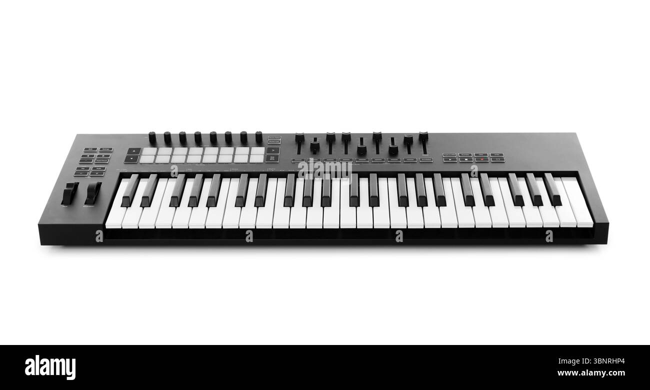 One portable MIDI keyboard isolated on white Stock Photo - Alamy