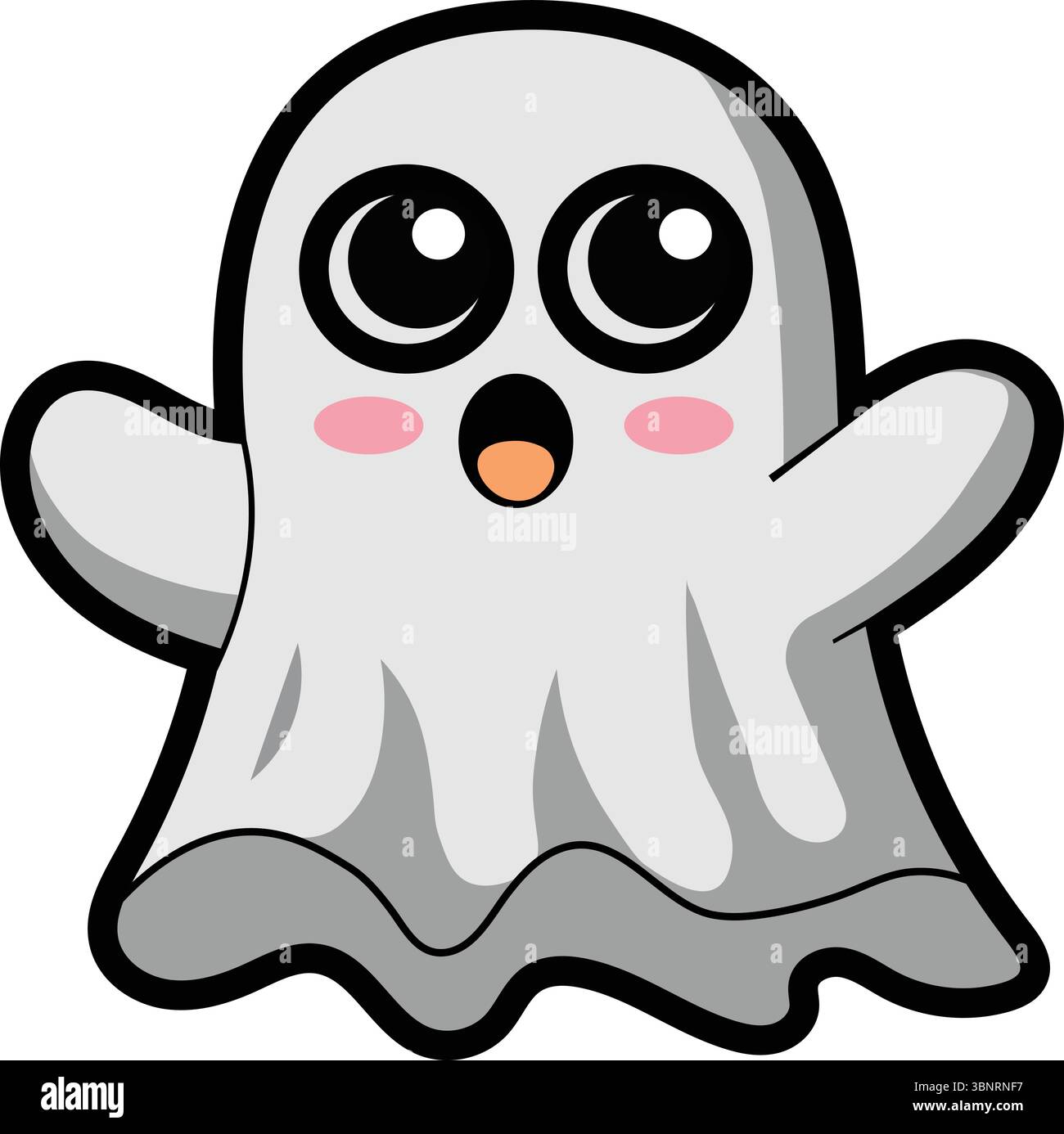 Cute Halloween Ghost with Big Eyes – Smiling Cartoon T-Shirt Design ...