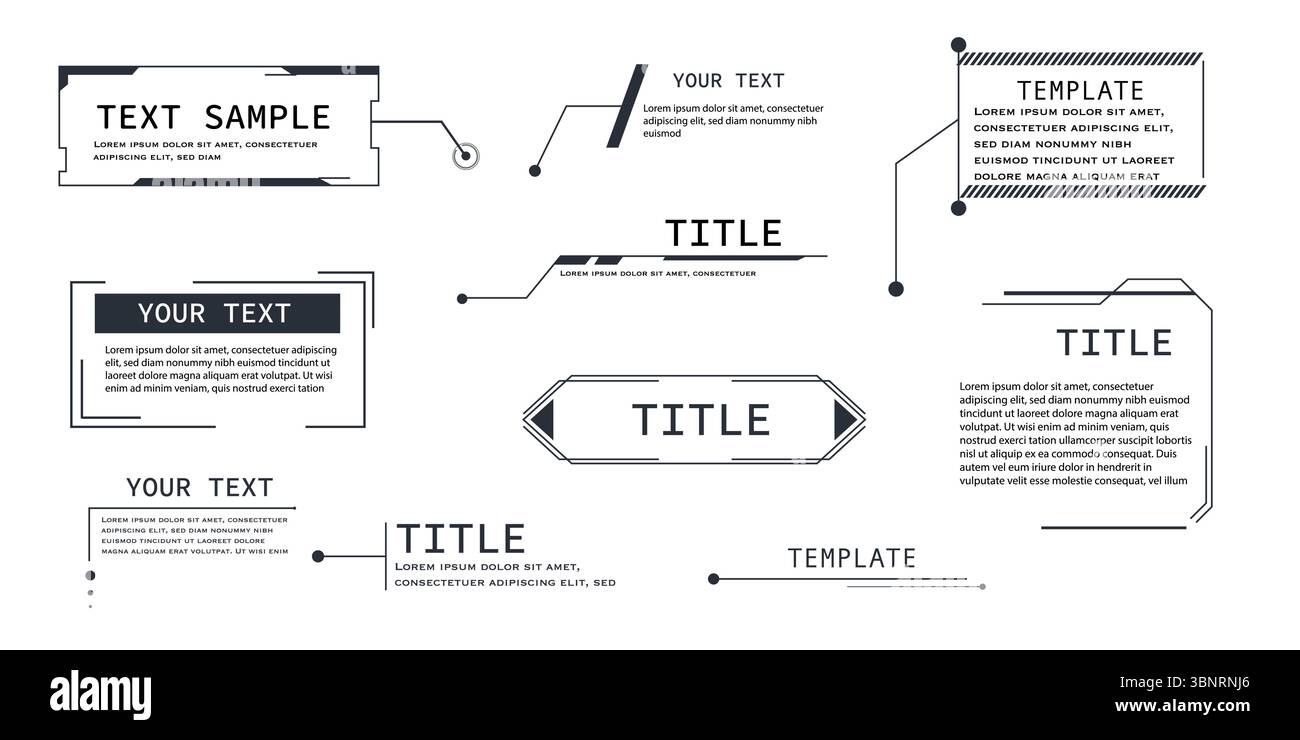 Modern callout text box HUD design with vector arrows, info bars, and ...
