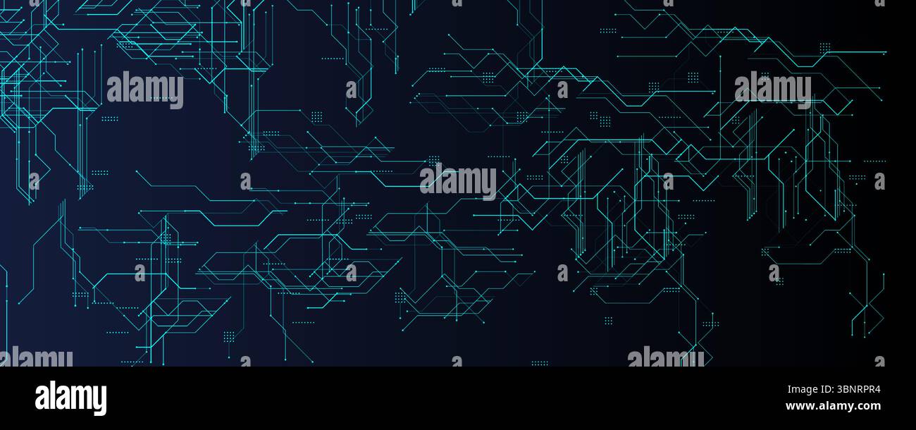 Hi-Tech Circuit Background With Glowing Lines. Blue digital network on ...