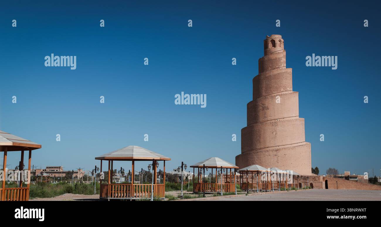Visitors explore the impressive Malwiya Tower in Samarra Iraq, a ...