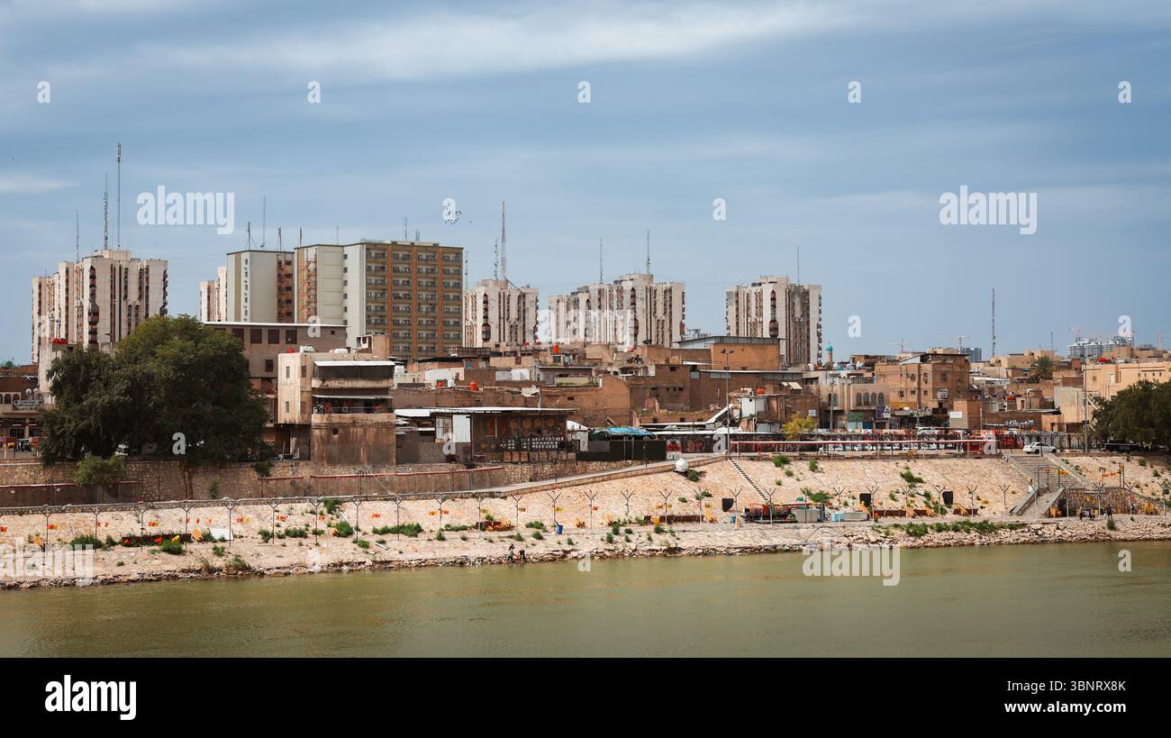 Contemporary high rise structures overlook the Tigris River in Baghdad ...