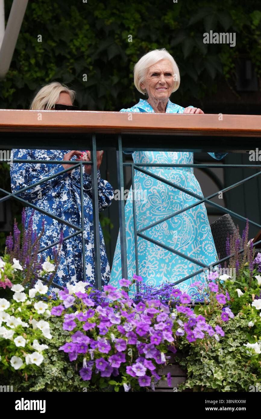 Mary Berry (right) attending day five of the 2025 Wimbledon ...