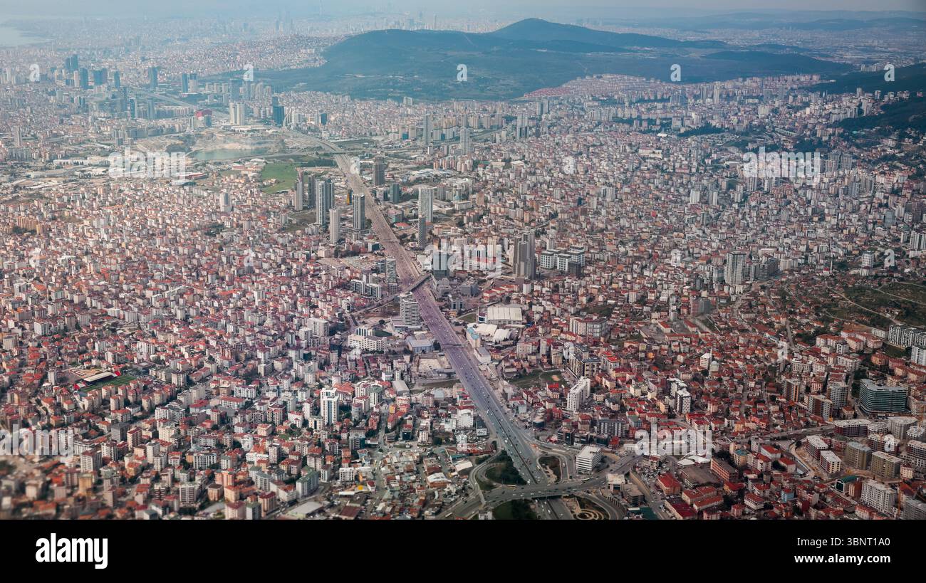 Aerial view showcases the vast urban development of Istanbul, blending ...