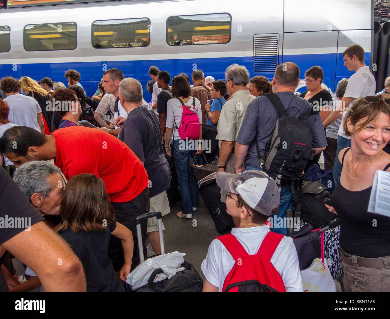 Paris, France, Large Crowd People, Families, Tourists, Leaving on ...