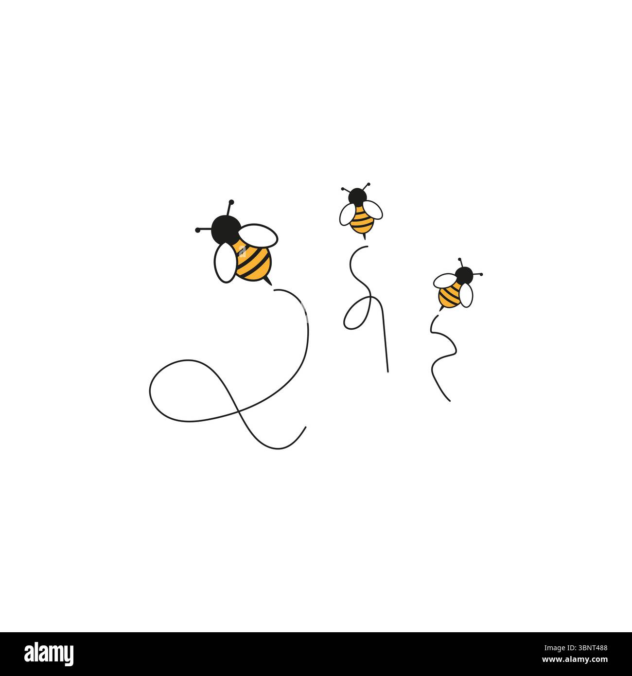 Bee insect trail. Honeybee flight path. Three bees illustration. Vector ...