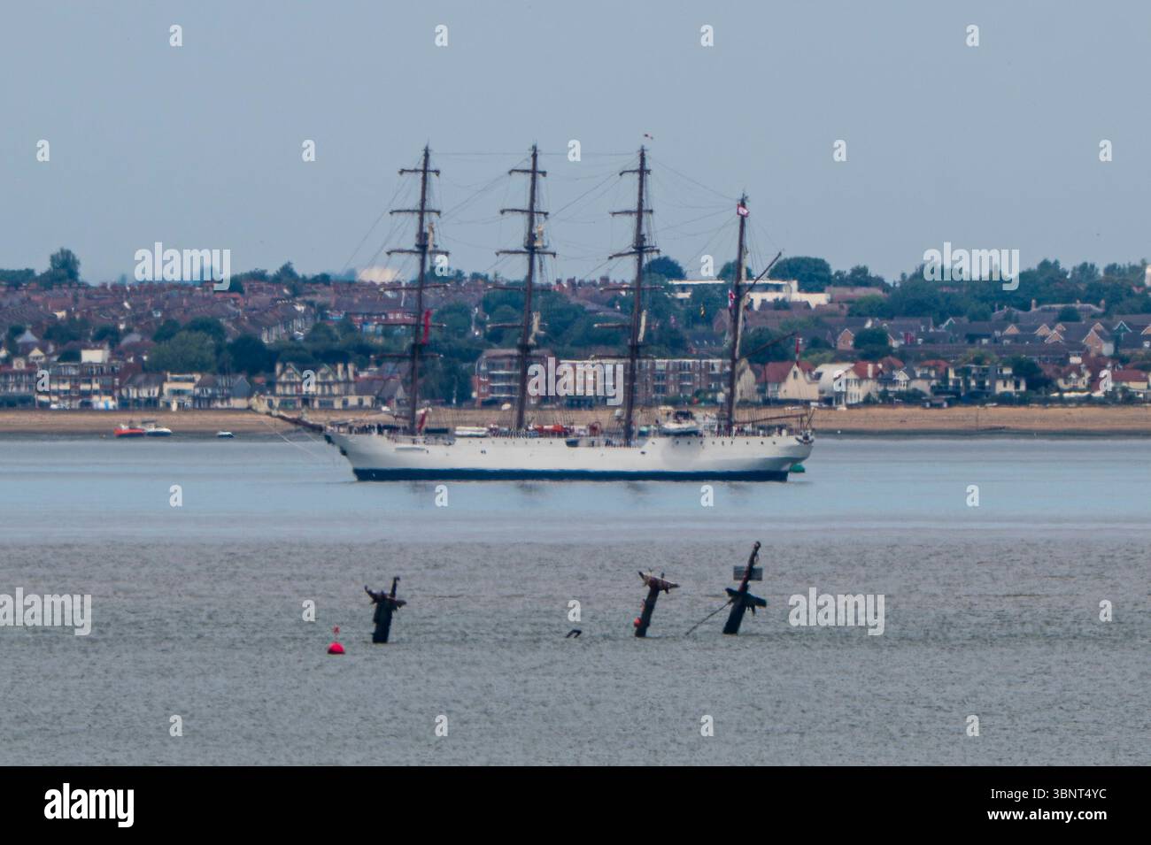 Peruvian navy training ship BAP Unión navigating the Thames Estuary ...